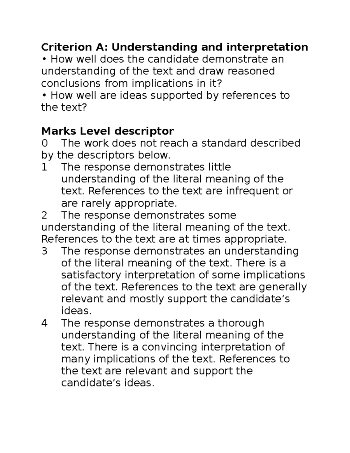 Assessment Criteria for Language & Literature Paper 1 - Studocu