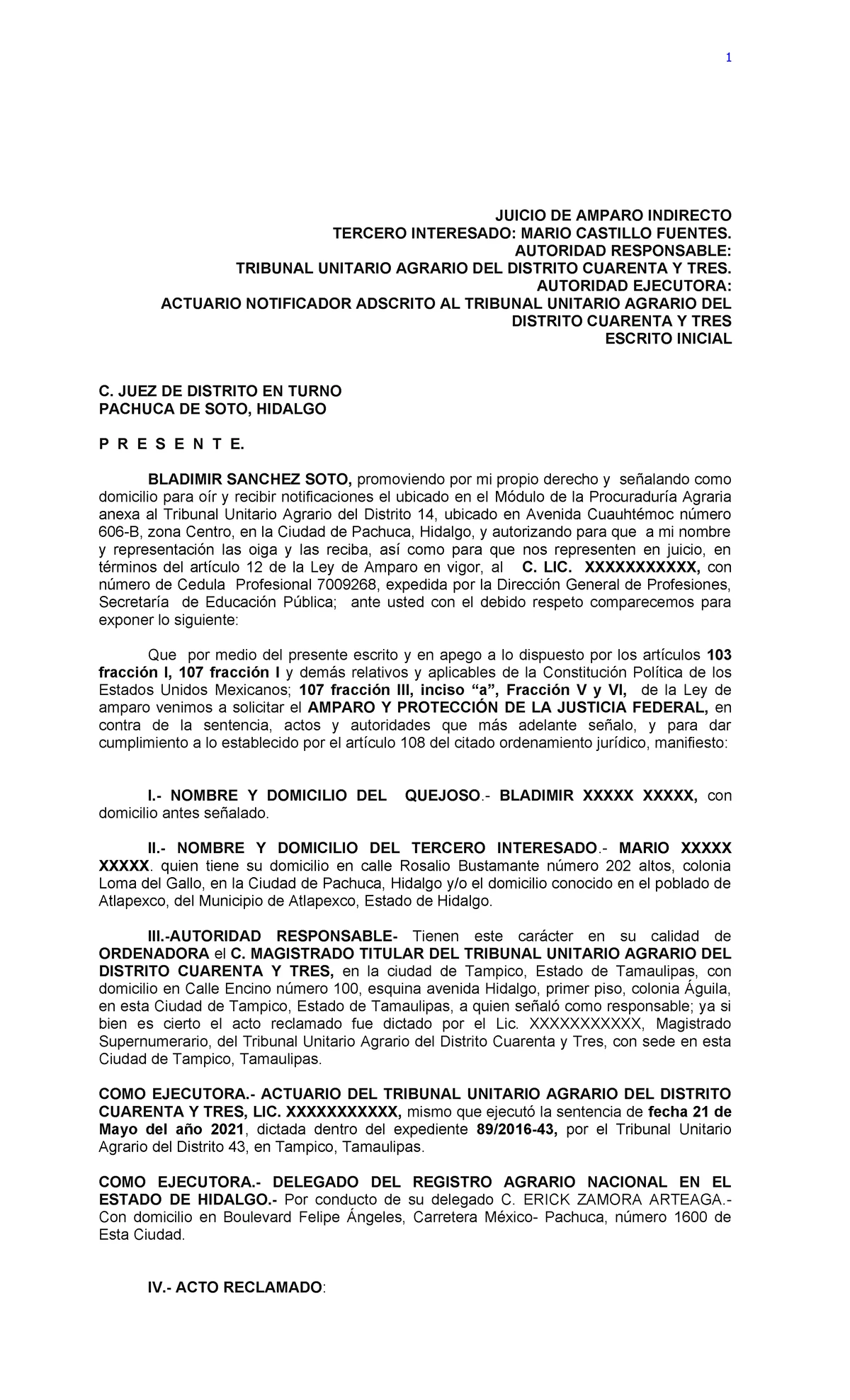 Escrito de Agravios de Eliut Pérez Sánchez - Juicio de Amparo Indirecto ...