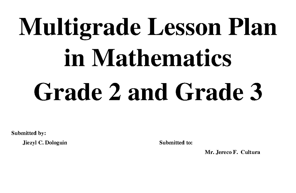 DLP- Dologuin- Multigrade Math Lesson Plan for Grades 2 & 3 - Studocu