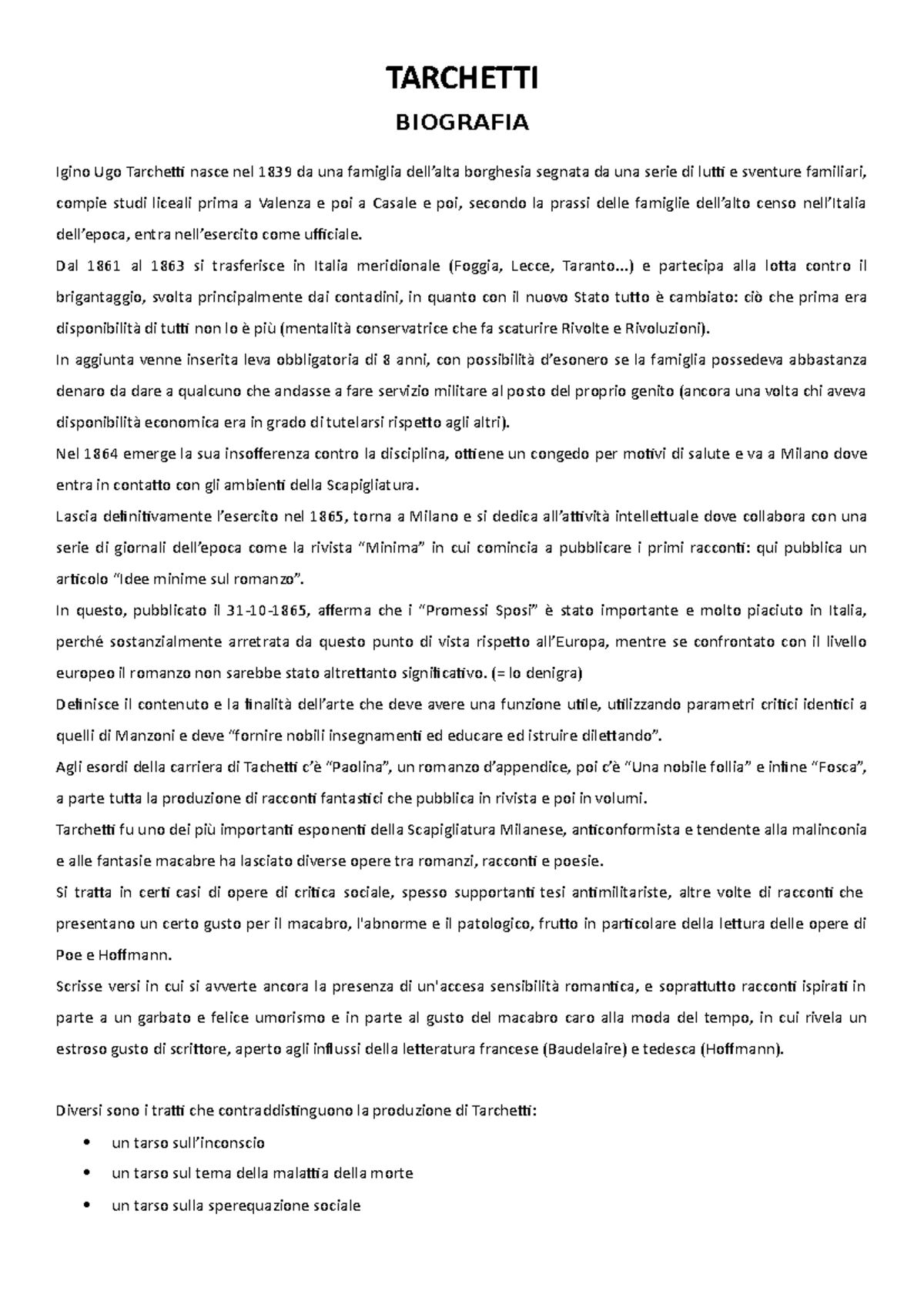 Tarchetti - completo - TARCHETTI BIOGRAFIA Igino Ugo Tarchetti nasce ...