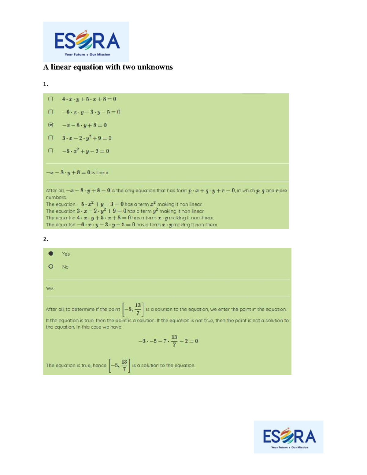 An equation of a line Answerkey - Toán 9 Cd - A linear equation with ...