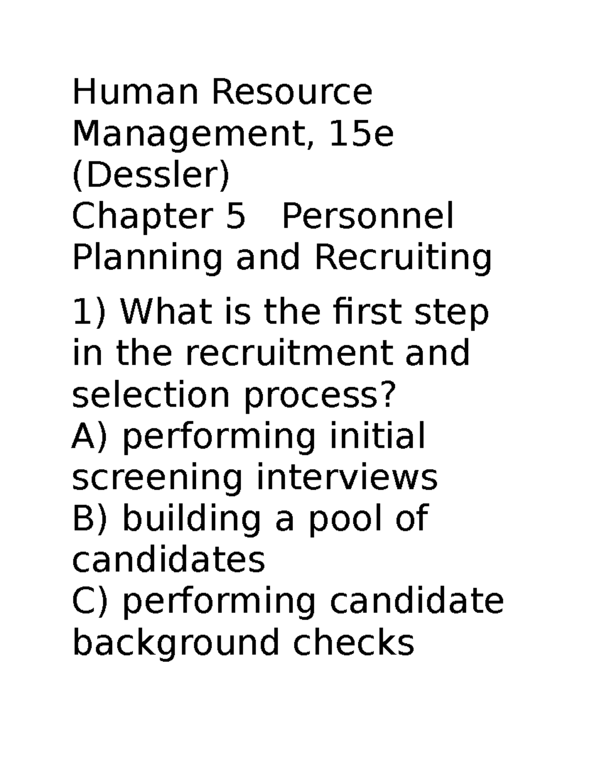 Human Resource Management (10866215) Chapter 5 Test Bank - Studocu