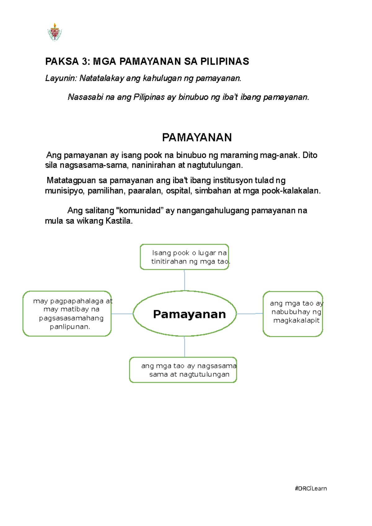 AP Topic 3: Mga Pamayanan sa Pilipinas - Kahulugan at Uri - Studocu
