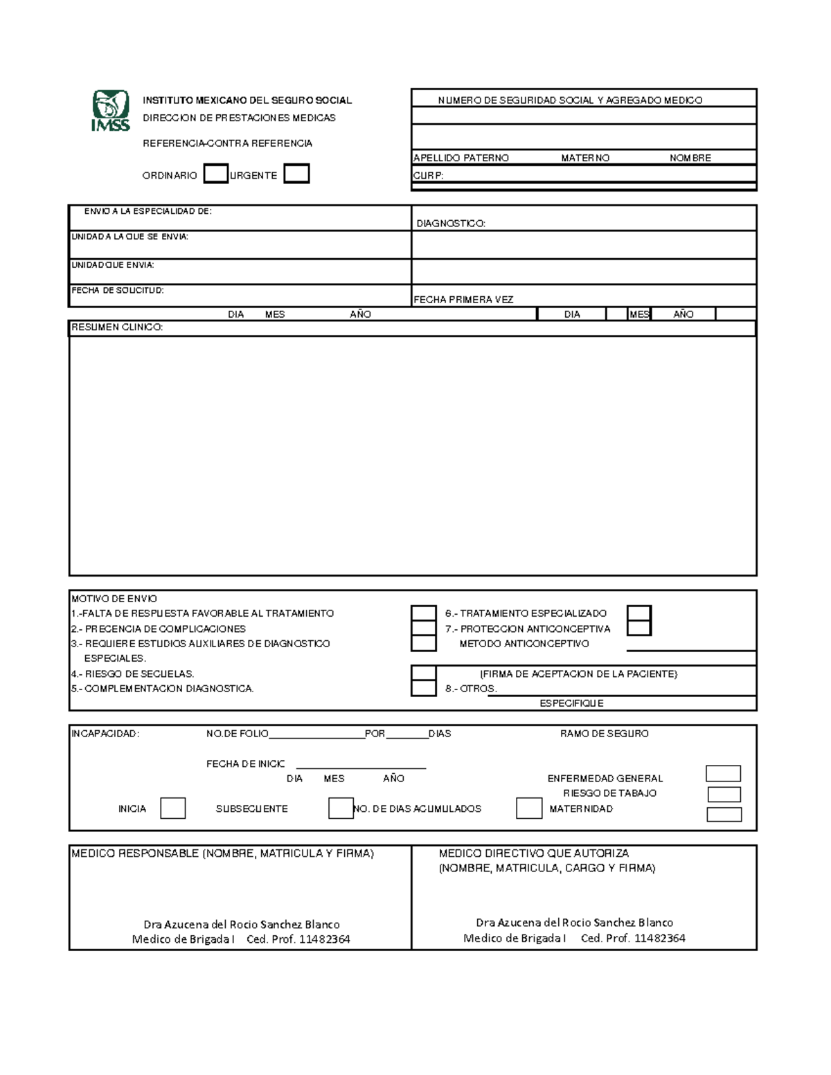 Formato de Referencia IMSS: Urgente y Ordinario para Tratamiento Médico ...