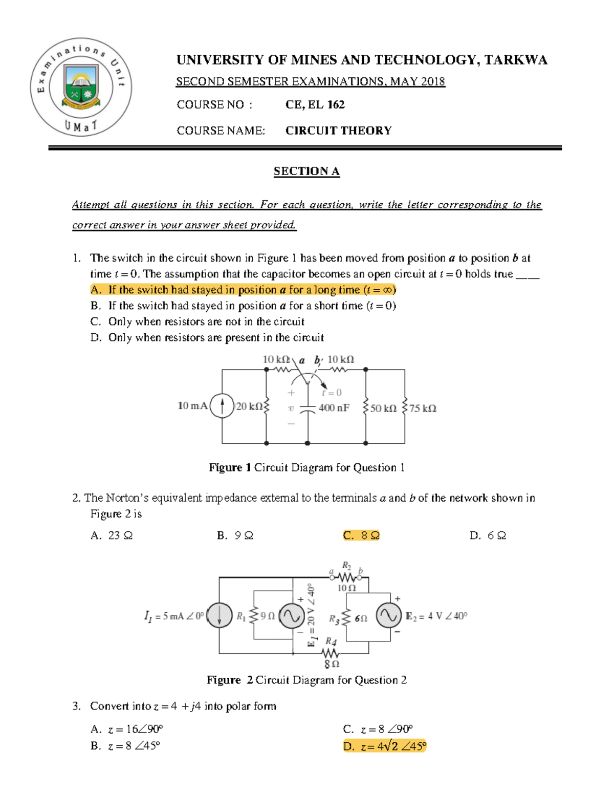 Answers OBJ - SECTION A Attempt all questions in this section. For each ...