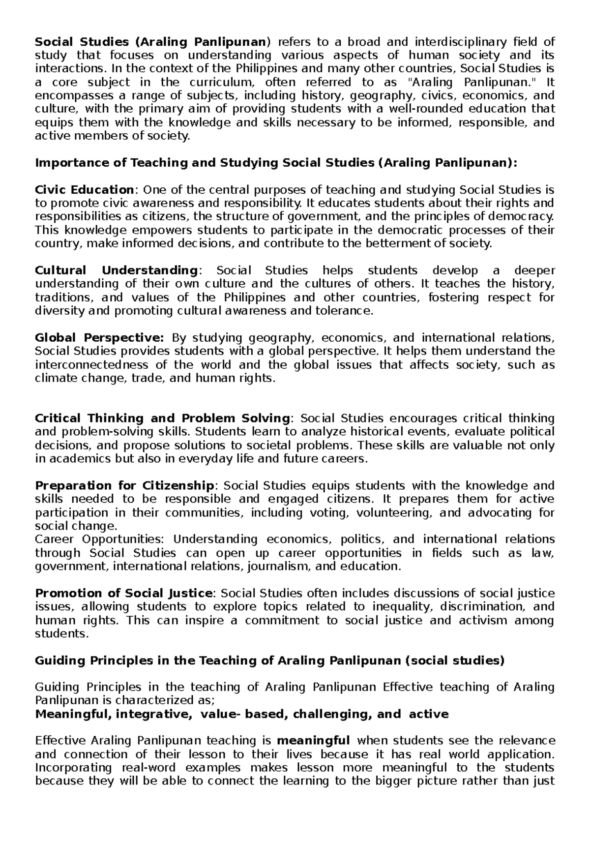 Teaching Strategies for Effective Araling Panlipunan Classes - Studocu