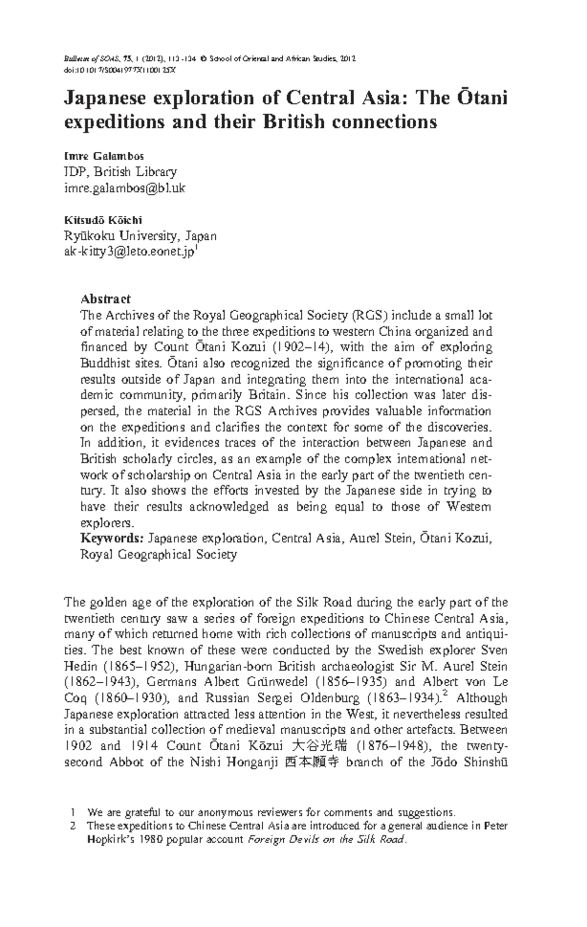 Japanese Exploration of Central Asia: Ōtani Expeditions & British Ties ...