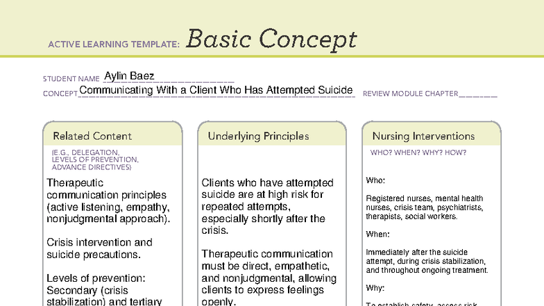 ACTIVE LEARNING TEMPLATE: Suicide Prevention & Communication Strategies ...