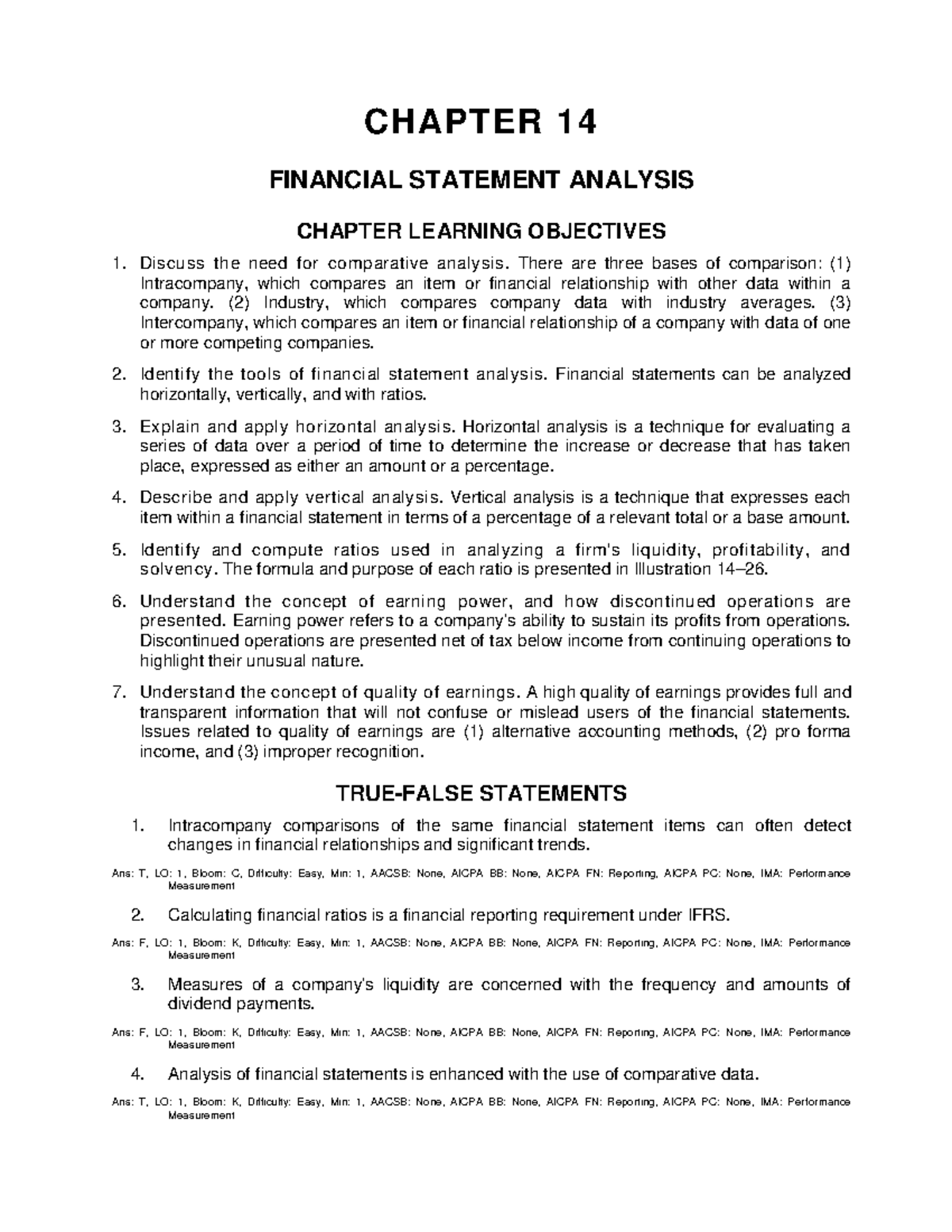 Ch14 - Financial Statement Analysis Practice Questions - Studeersnel