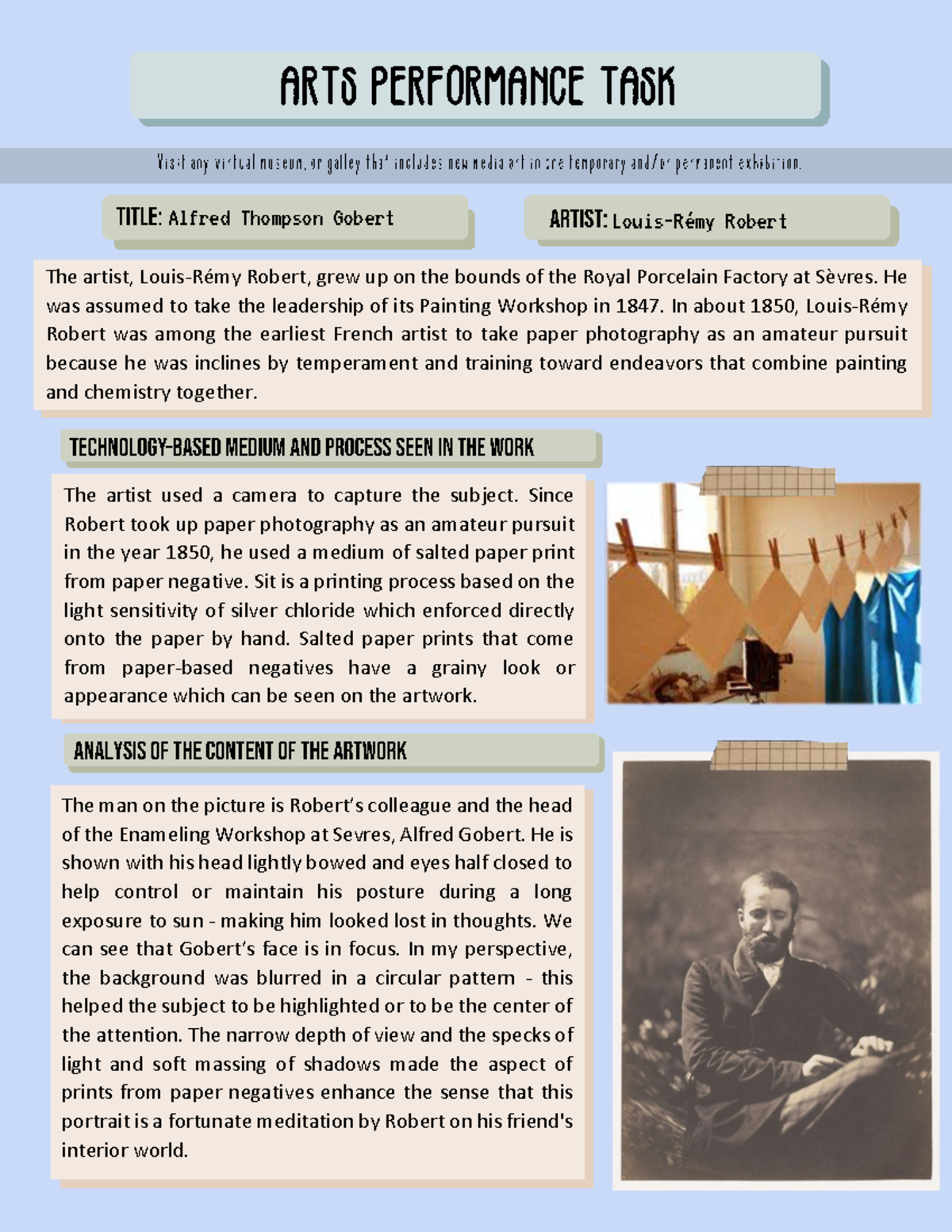 Arts Performance Task: Alfred Gobert & Robert's Photography Techniques ...