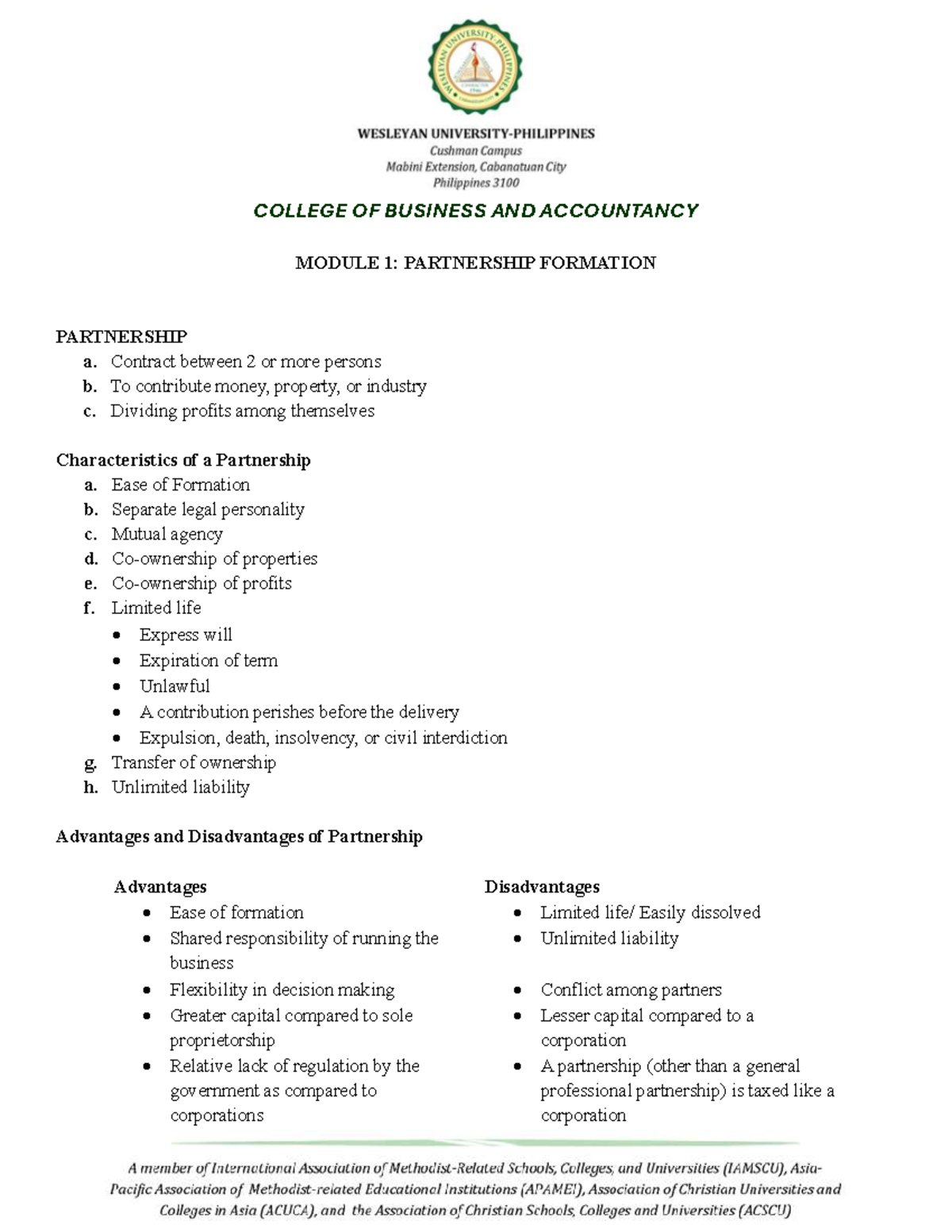 Module 1: Partnership Formation - Key Concepts & Accounting Principles - Studocu
