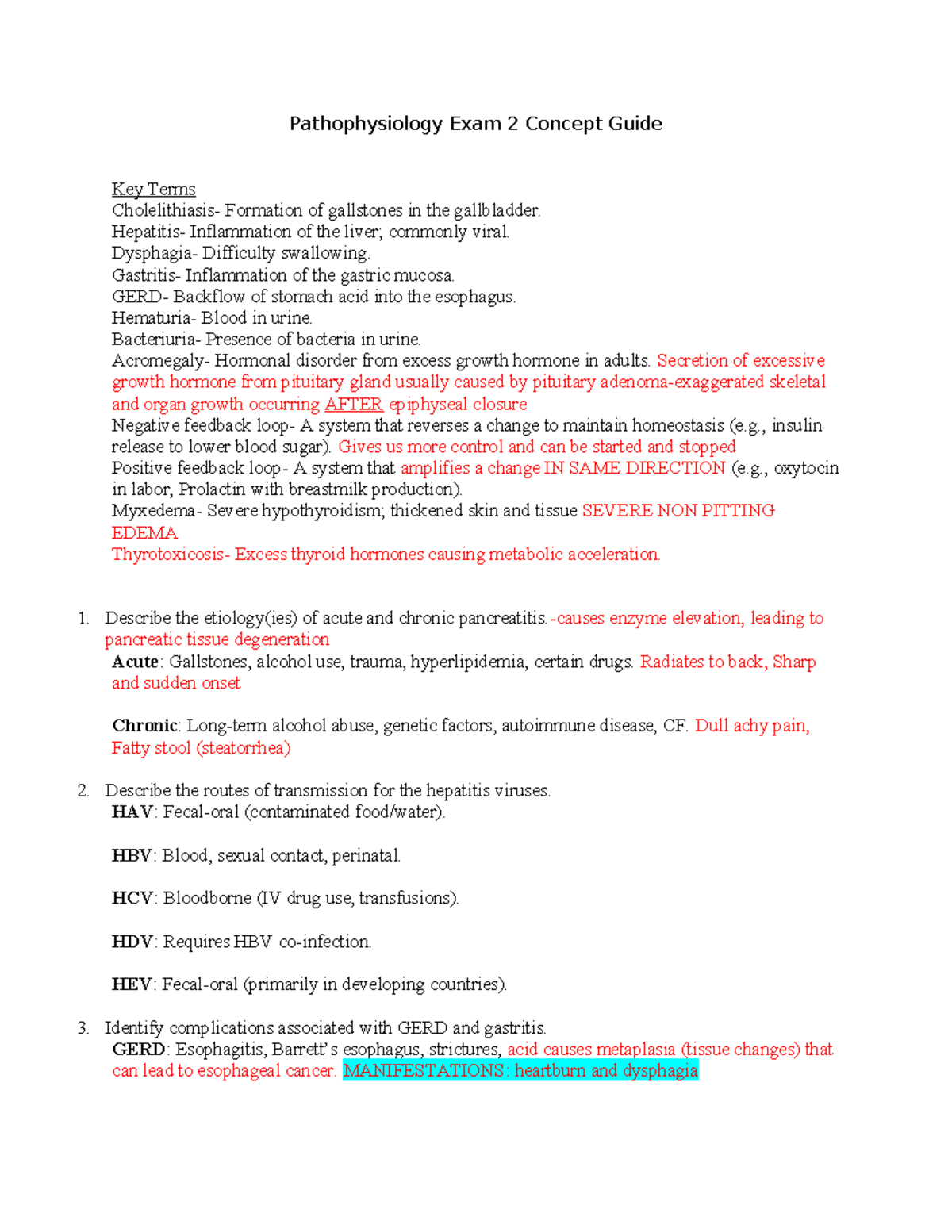 Pathophysiology Exam 2 Concept Guide: Key Terms and Conditions - Studocu