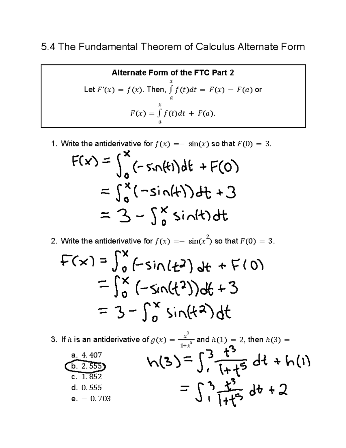 5 - math - 5 The Fundamental Theorem of Calculus Alternate Form ...
