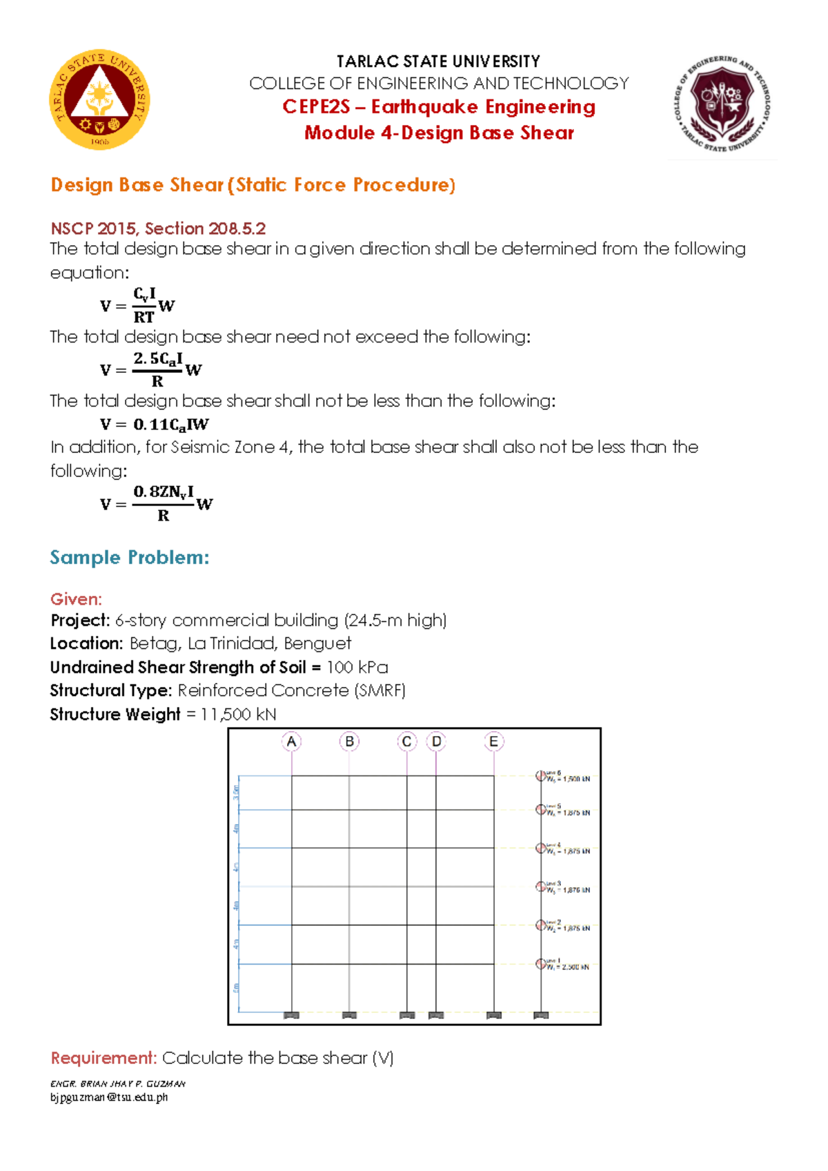 CEPE2S Module 4: Design Base Shear Calculation & Procedure - Studocu