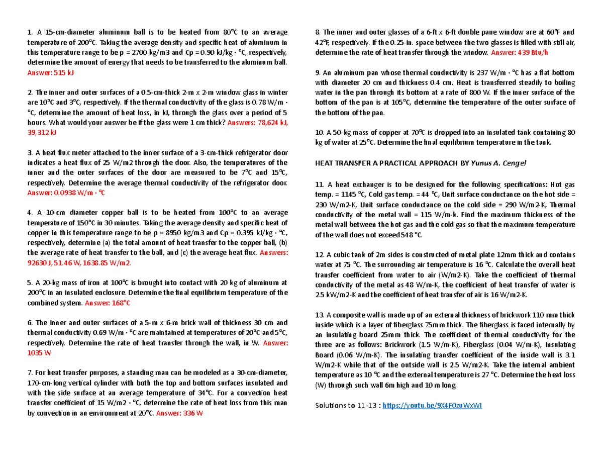 ME08 - Convection Problems: Heat Transfer Calculations and Solutions - Studocu