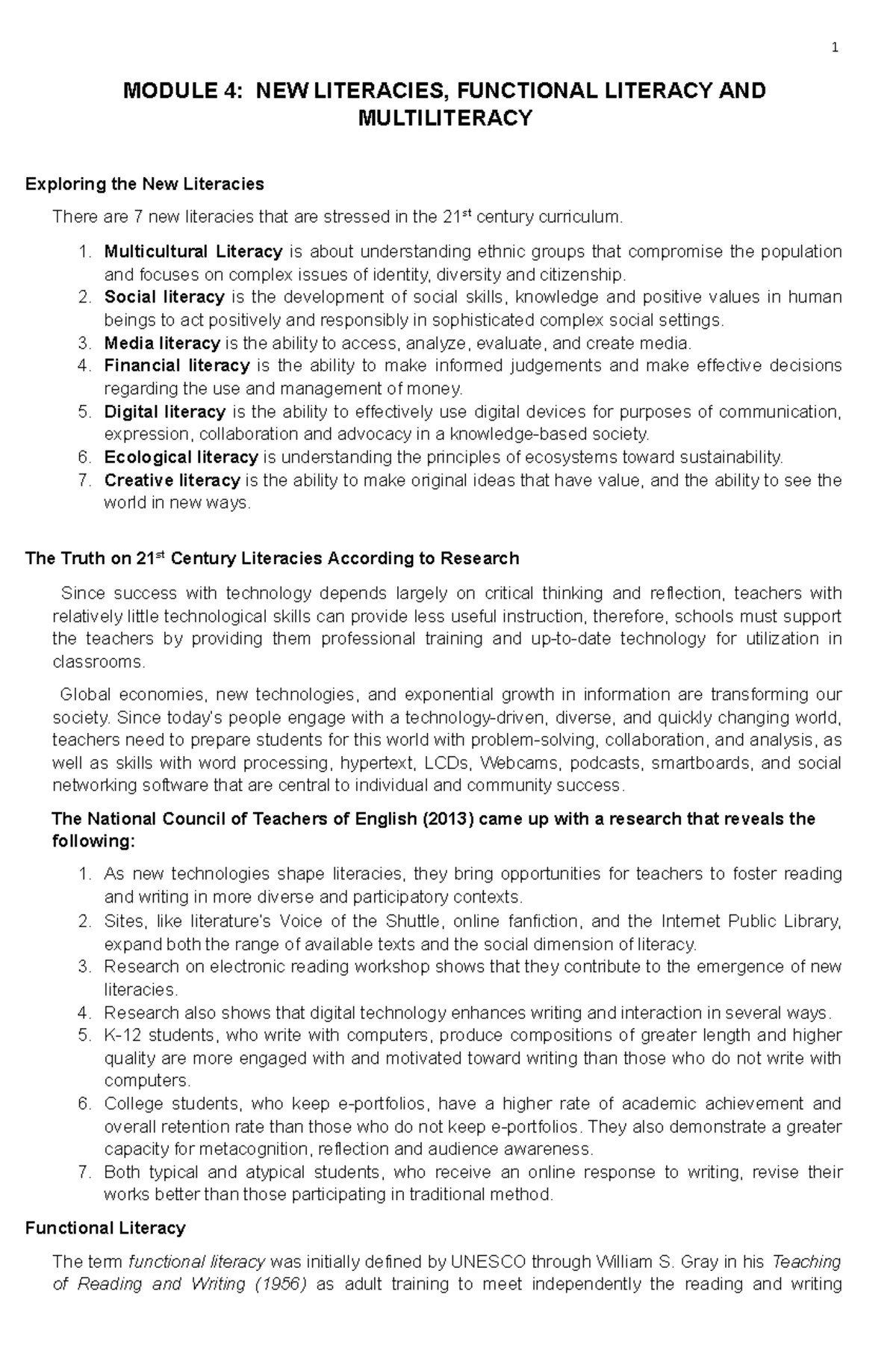 Building and Enhancing New Literacies - MODULE 4: NEW LITERACIES ...