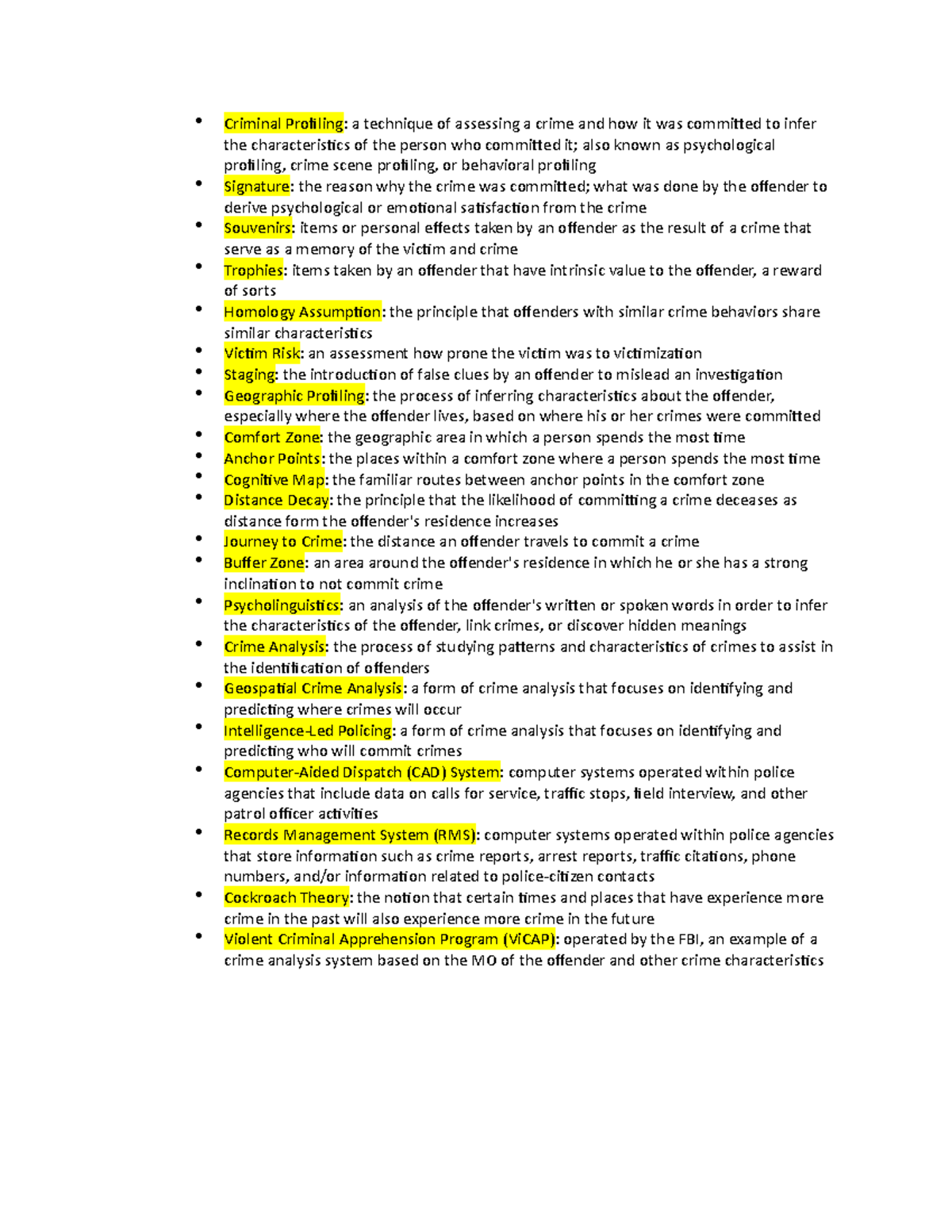 Ch. 8 - Key Terms in Criminal Profiling for Investigation Studies - Studocu