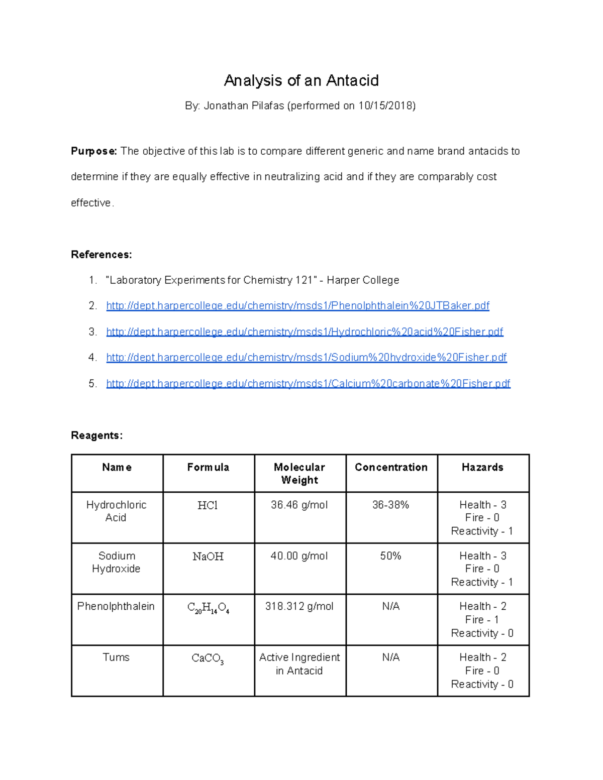 Lab Report Analysis of an Antacid - Analysis of an Antacid By: Jonathan ...