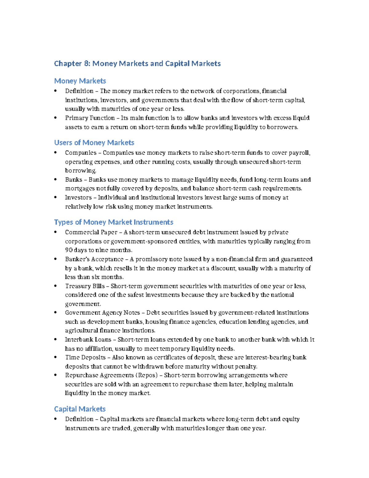 Chapter 8 Handout: Money & Capital Markets Overview - Studocu