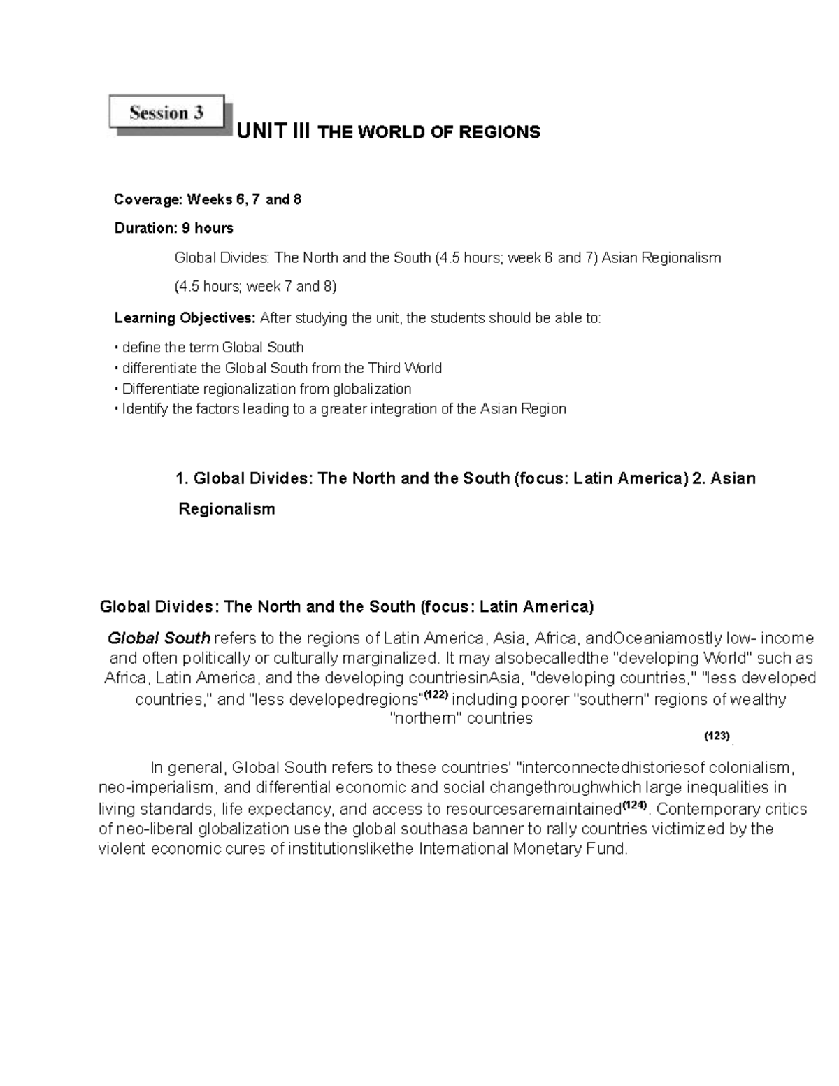 A World OF Regions - Notes - UNIT III THE WORLD OF REGIONS Coverage ...