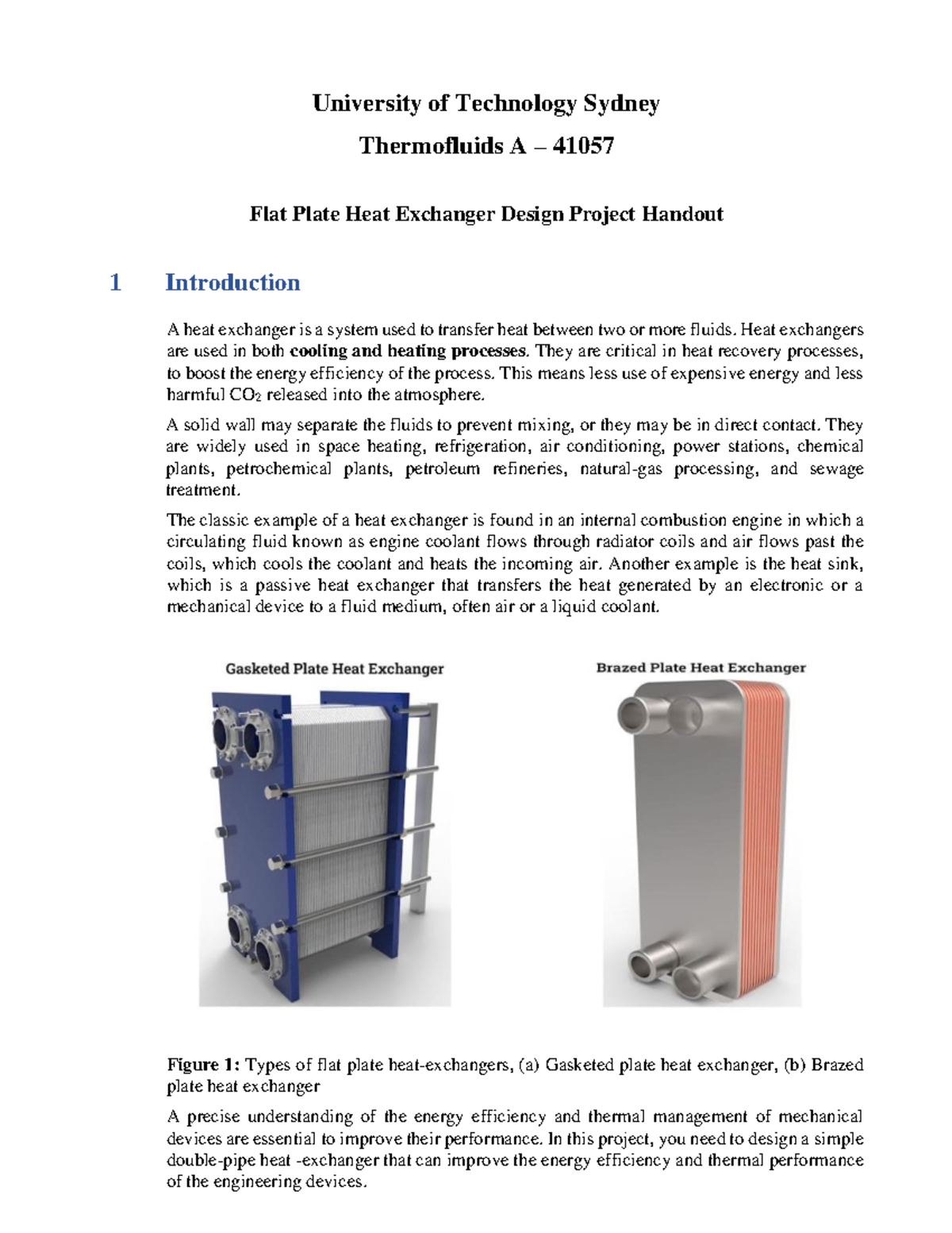 UTS Thermofluids A 41057 Flat Plate Heat Exchanger Design Project ...