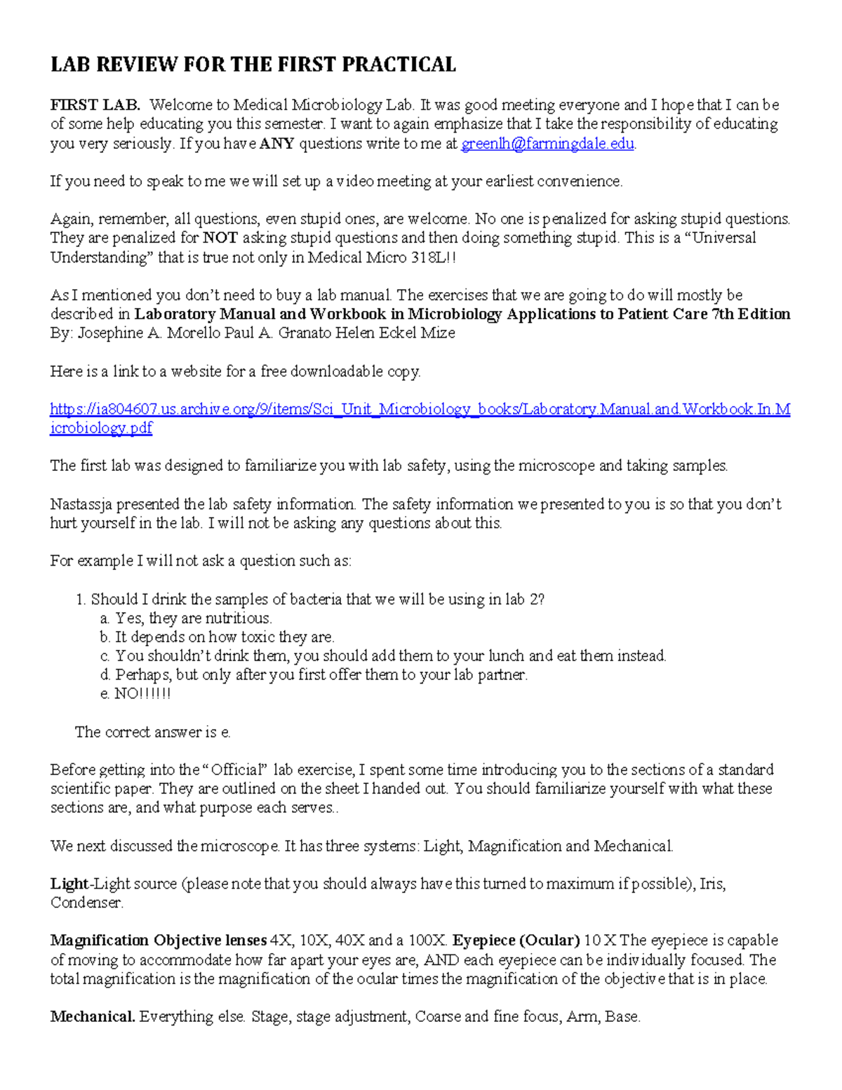 Final Review for Medical Microbiology Lab (318L) - First Practical Exam ...