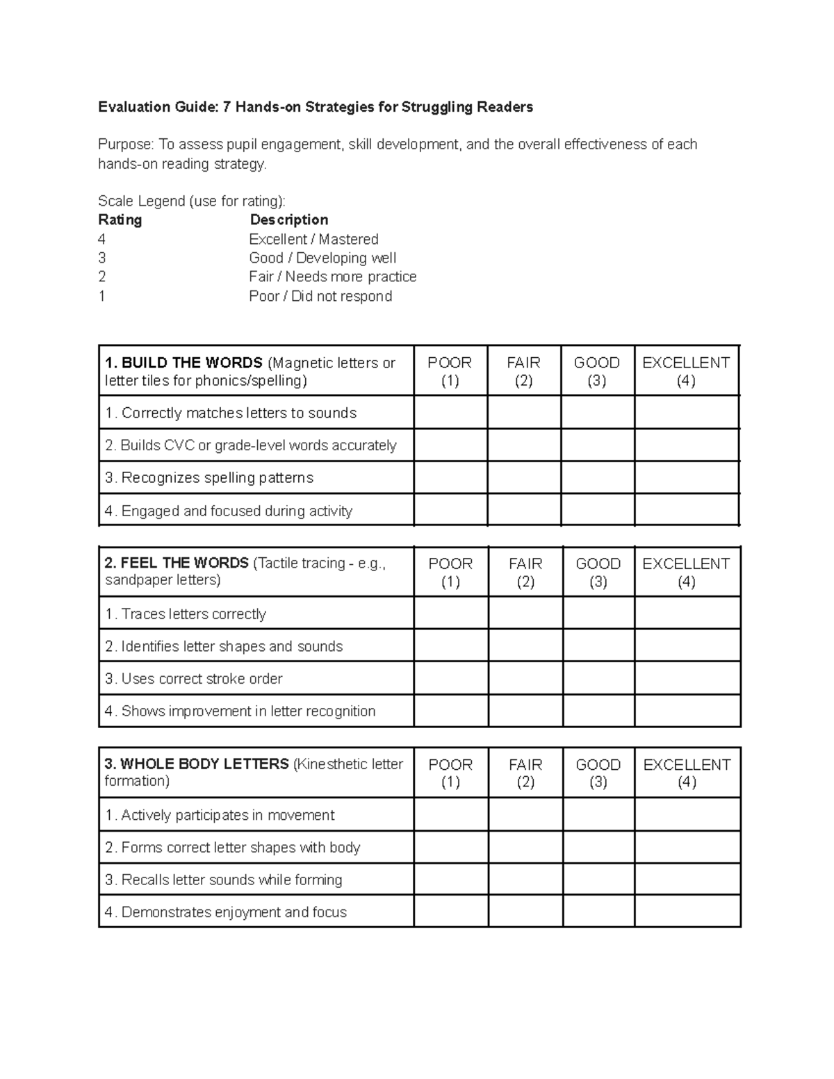Evaluation Guide: 7 Hands-On Strategies for Struggling Readers - Studocu