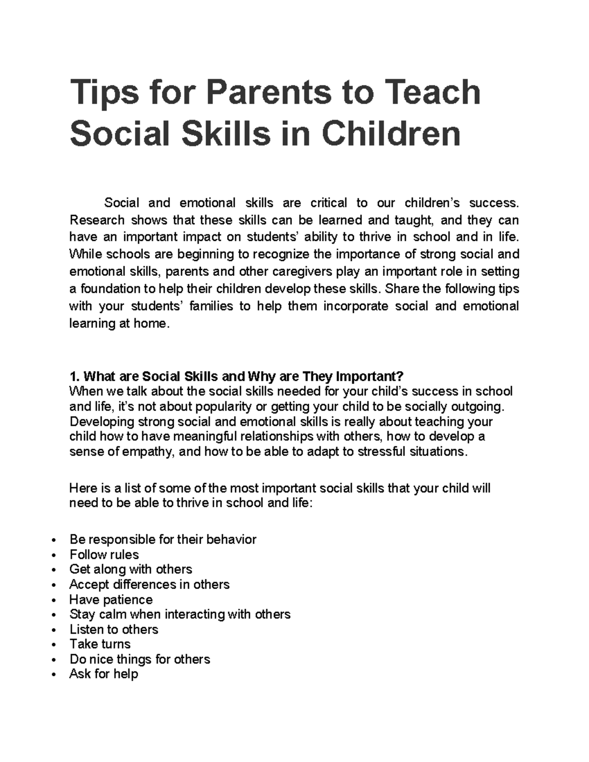 Tips for Parents to Teach Social Skills in Children - Tips for Parents ...