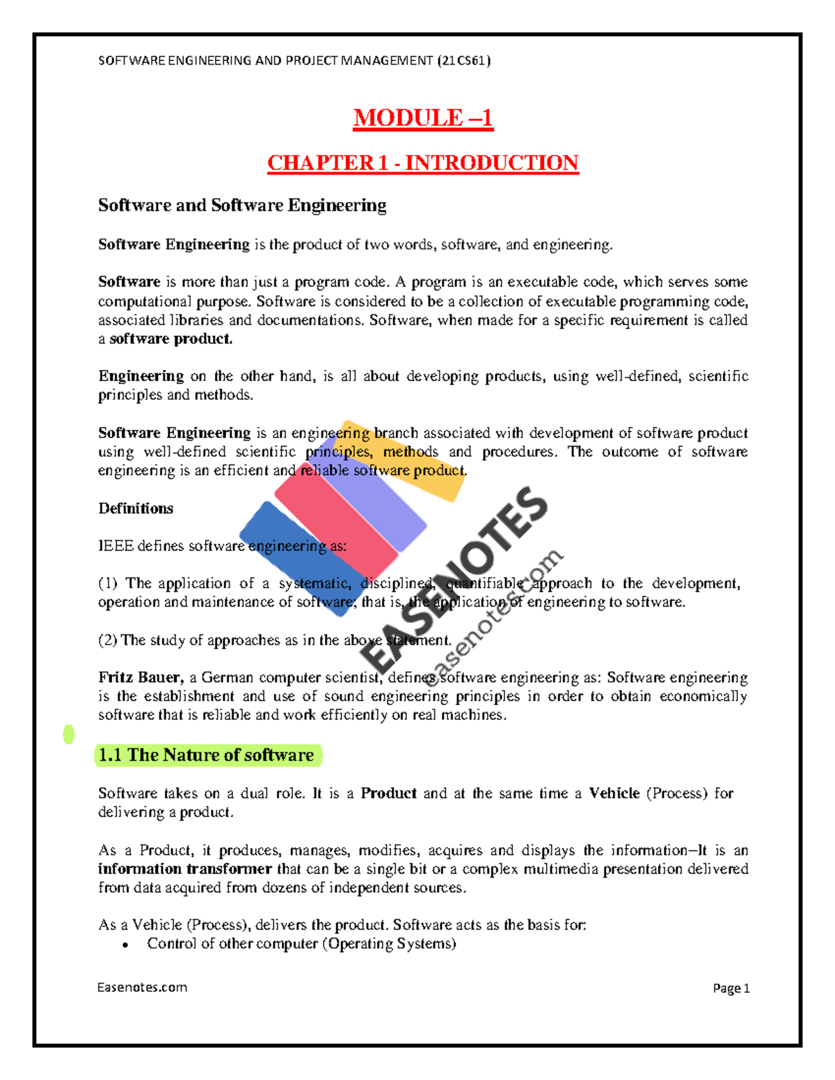 SEPM All Modules Notes 1 - MODULE – 1 CHAPTER 1 - INTRODUCTION Software ...