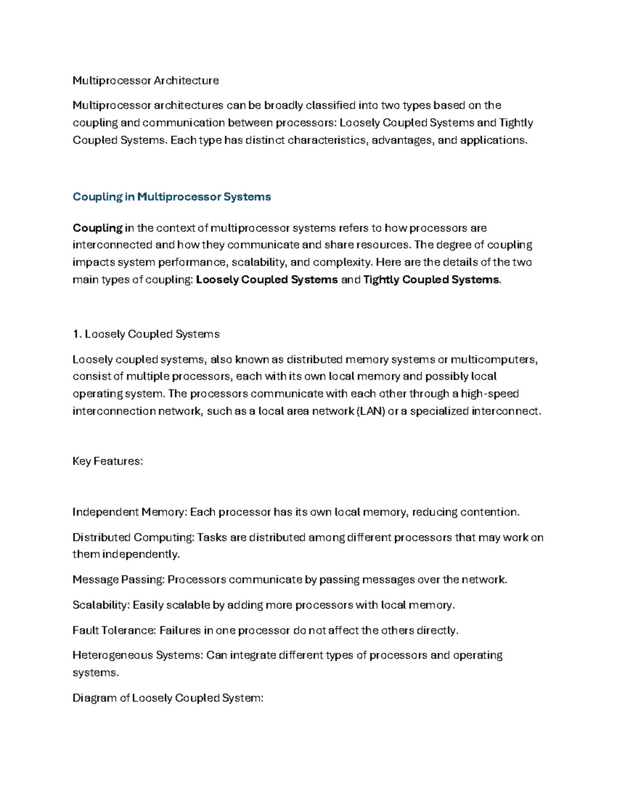 Multiprocessor Architecture: Loosely vs. Tightly Coupled Systems - Studocu