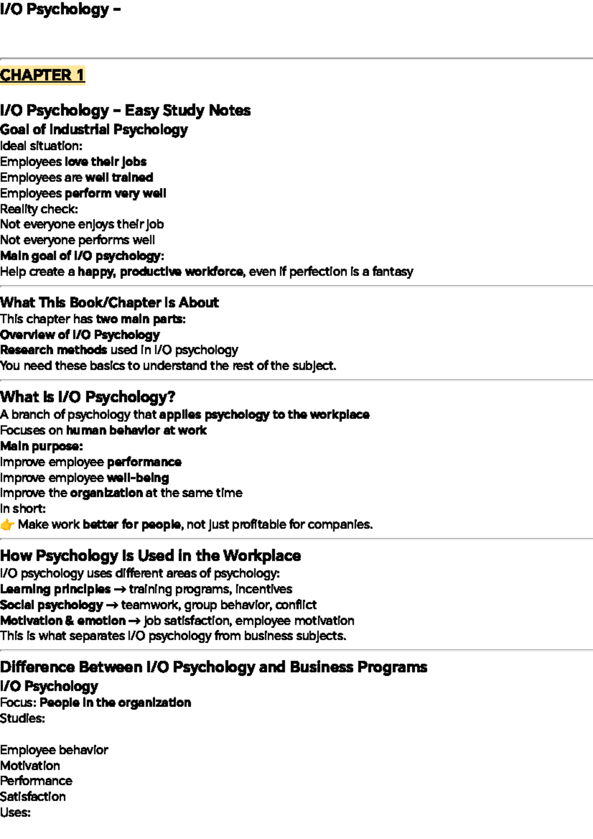 Psychology CH 1-2 Study Notes: Industrial Psychology Insights - Studocu