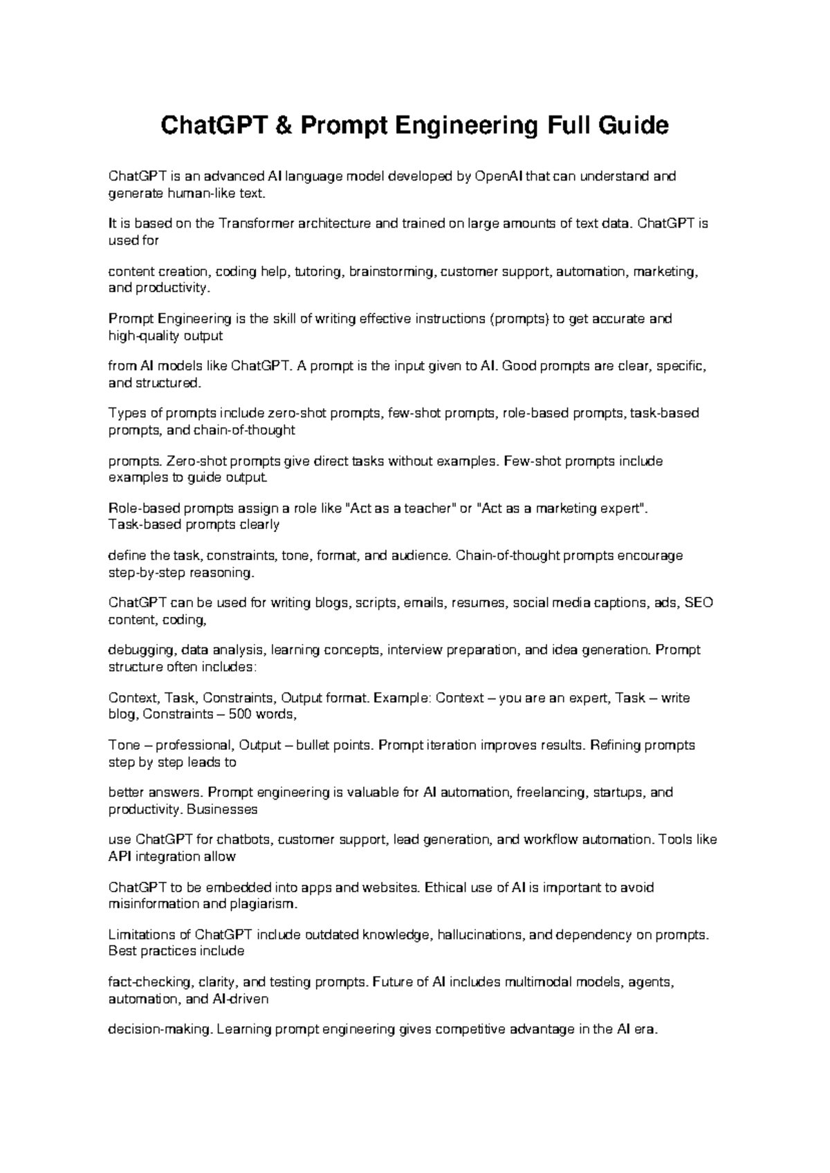ChatGPT Prompt Engineering: A Comprehensive Guide - Studocu