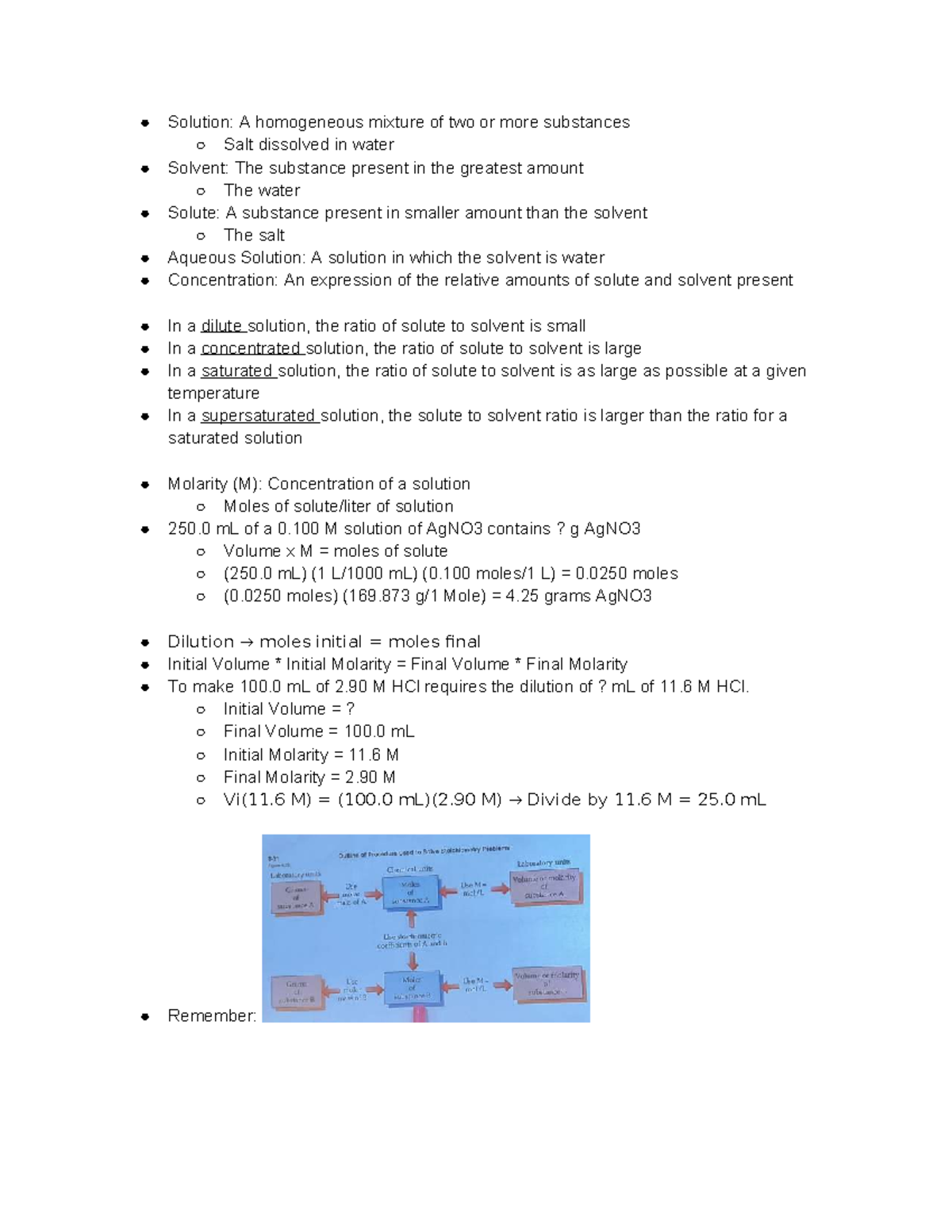 Chemistry Review Notes: Solutions & Concentration Concepts - Studocu