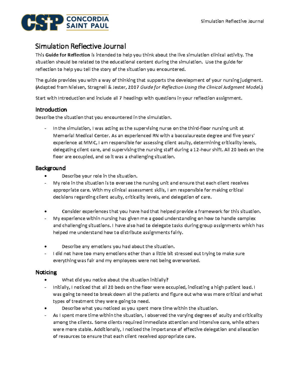 Simulation Reflective Journal-2 - Simulation Reflective Journal ...