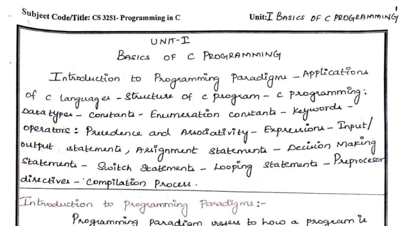 CS3251 Programming in C: Basics of C Programming Notes - Studocu