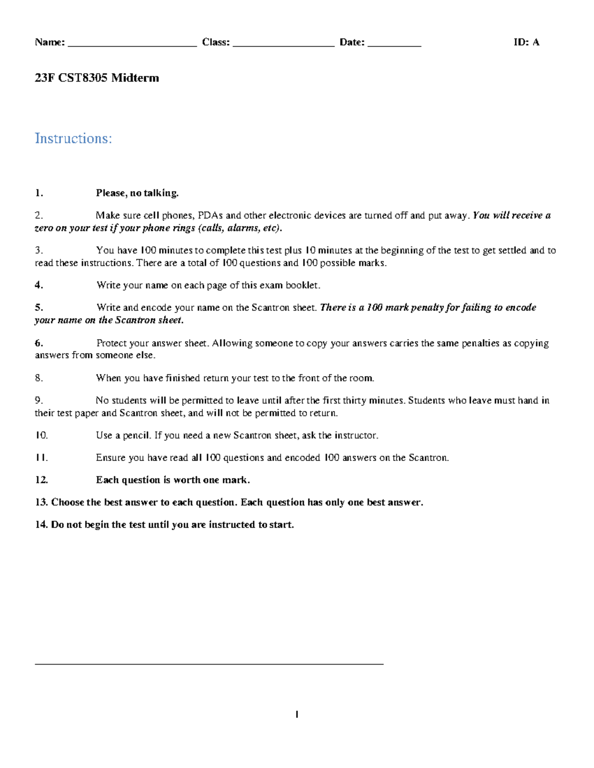 CST8305 Midterm Exam Instructions and Guidelines - Studocu