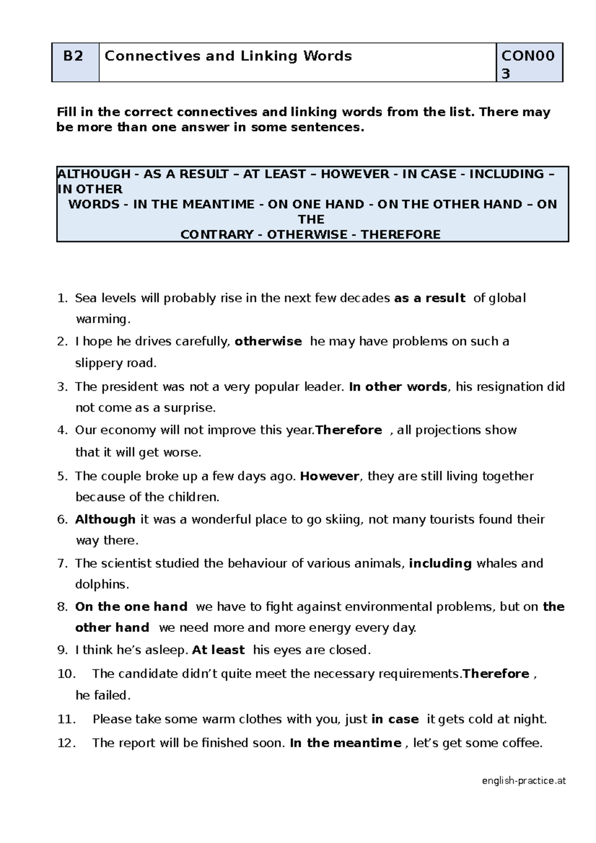 B2 Connectives and Linking Words Exercise - Linkers 3 Materials - Studocu