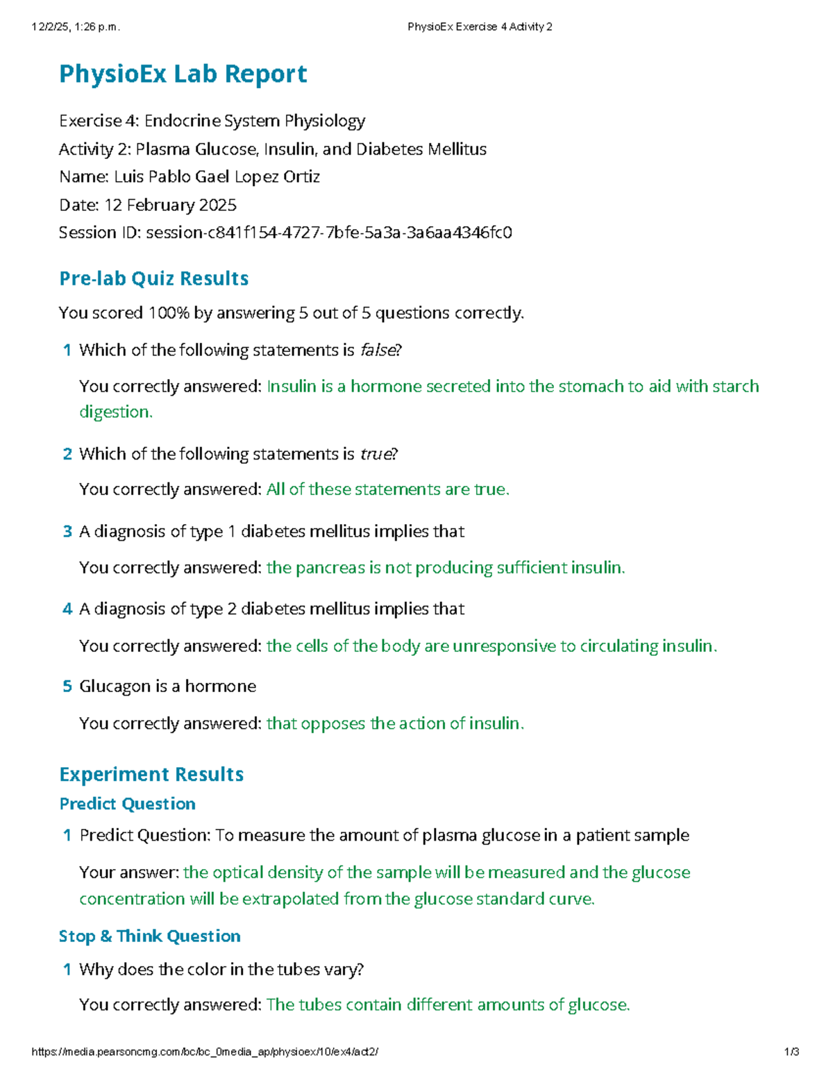 PhysioEx 10: Endocrine System Lab Report & Activity 2 Summary - Studocu