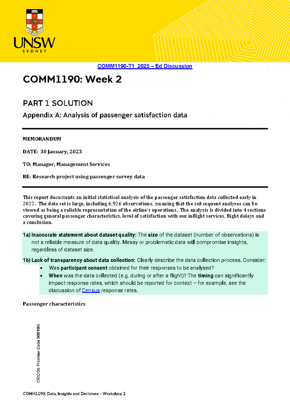 COMM1190 Workshop W2 Part 1 Solution - COMM1190-T1_2025 – Ed Discussion MEMORANDUM DATE: 30 ...
