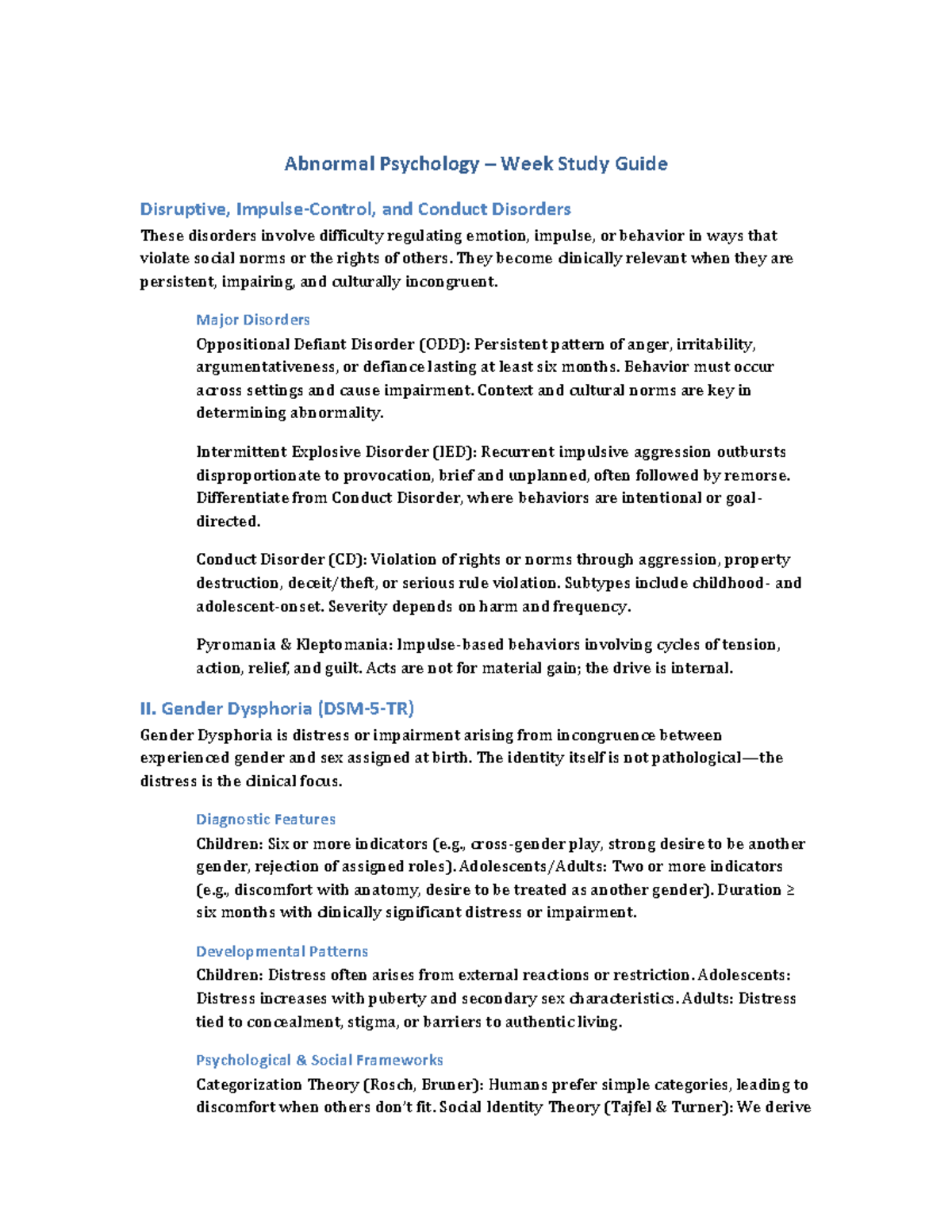 Abnormal Psychology Week Study Guide: Disruptive & Conduct Disorders ...