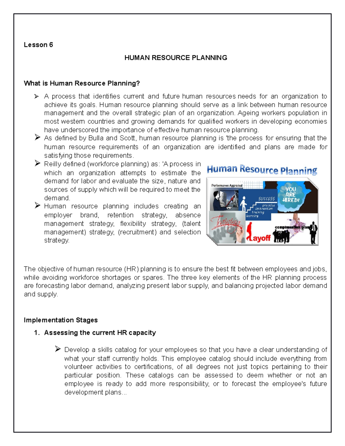 Human Resource Management Human- Resource- Planning - Lesson 6 HUMAN ...