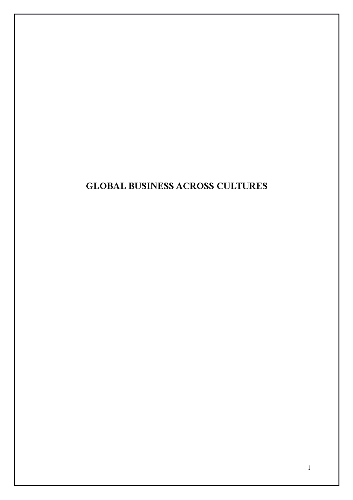 Assignment Global Business across cultures-SET 2 - GLOBAL BUSINESS ...