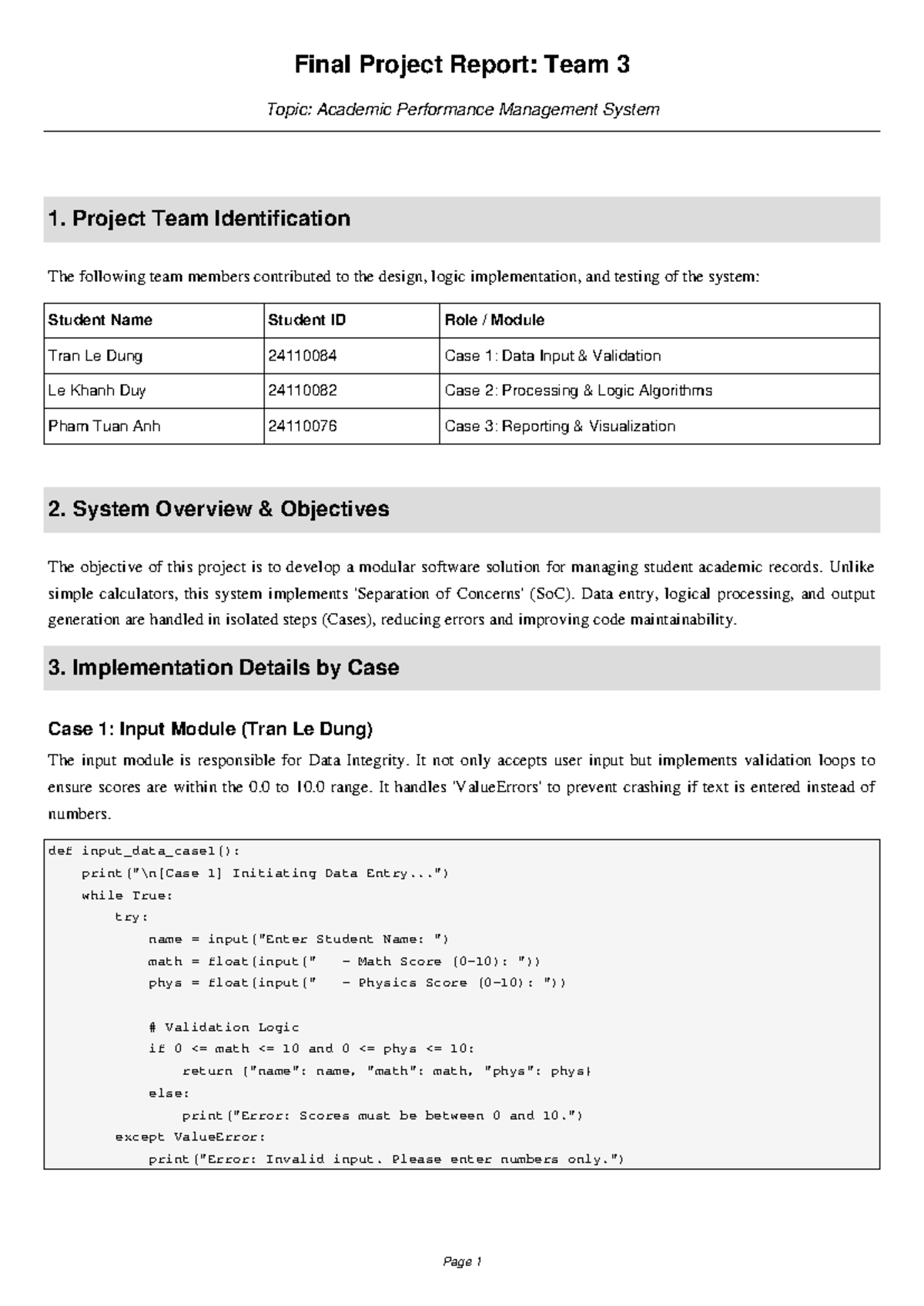Final Project Report: Team 3 on Academic Performance Management System ...