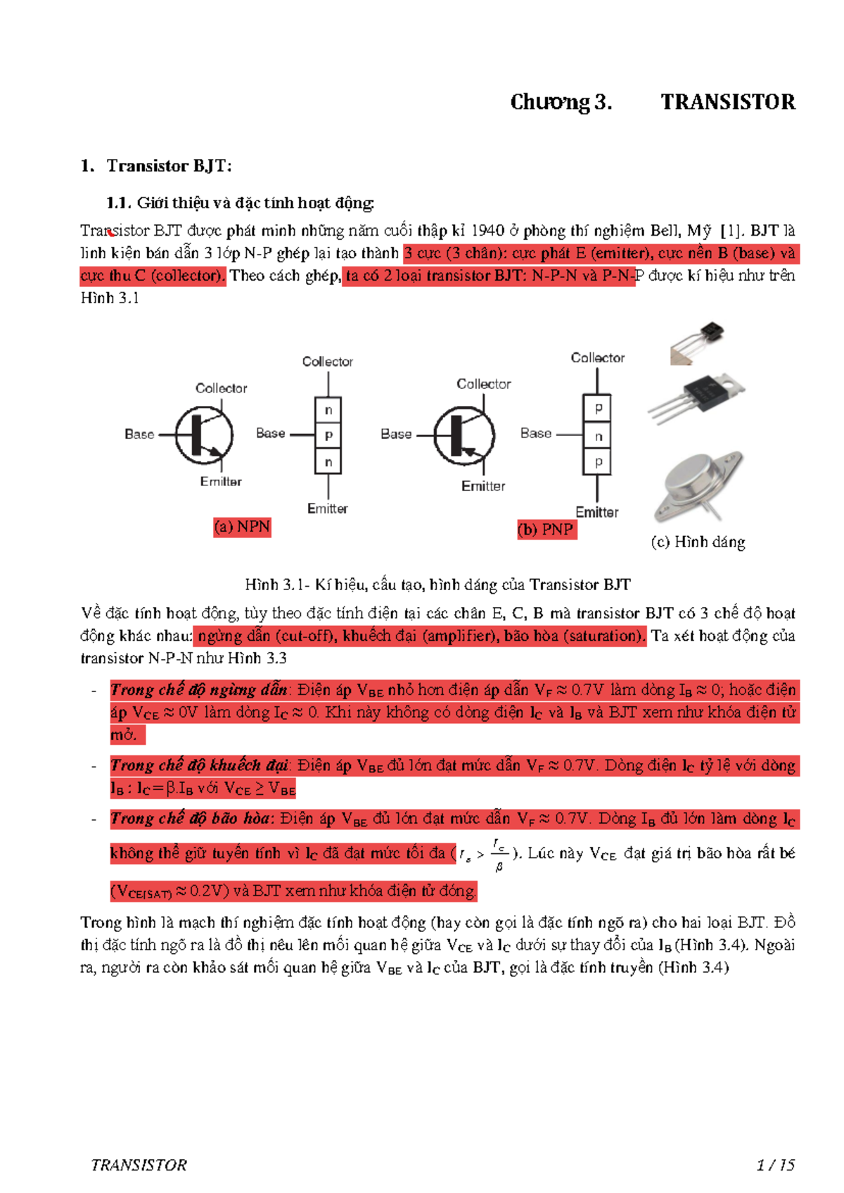 Chương 3: Đặc Tính và Ứng Dụng của Transistor BJT và MOSFET - Studocu