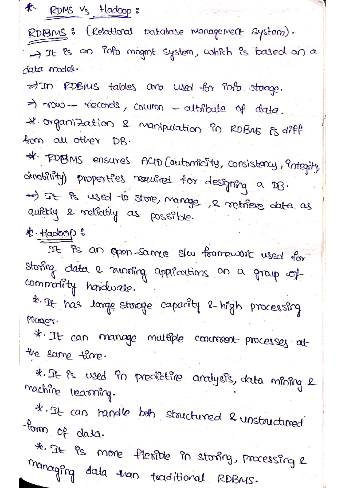 BDA unit 4 ours - Big data analytics notes R18 - JNTUH - RDMS vs Hadoop ...