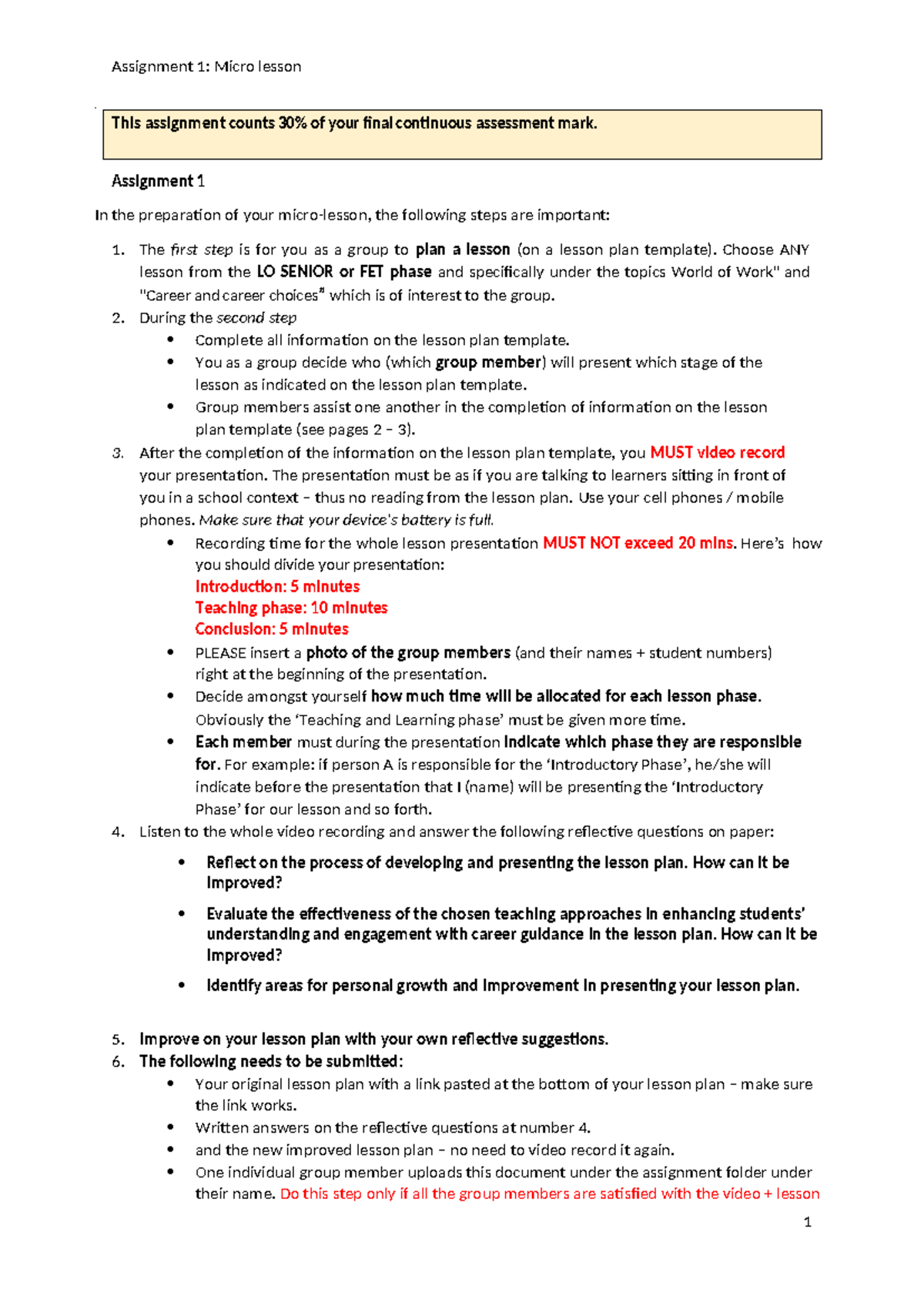 Assignment 1: Micro Lesson Plan & Reflection (LOCE 421 2025) - Studocu