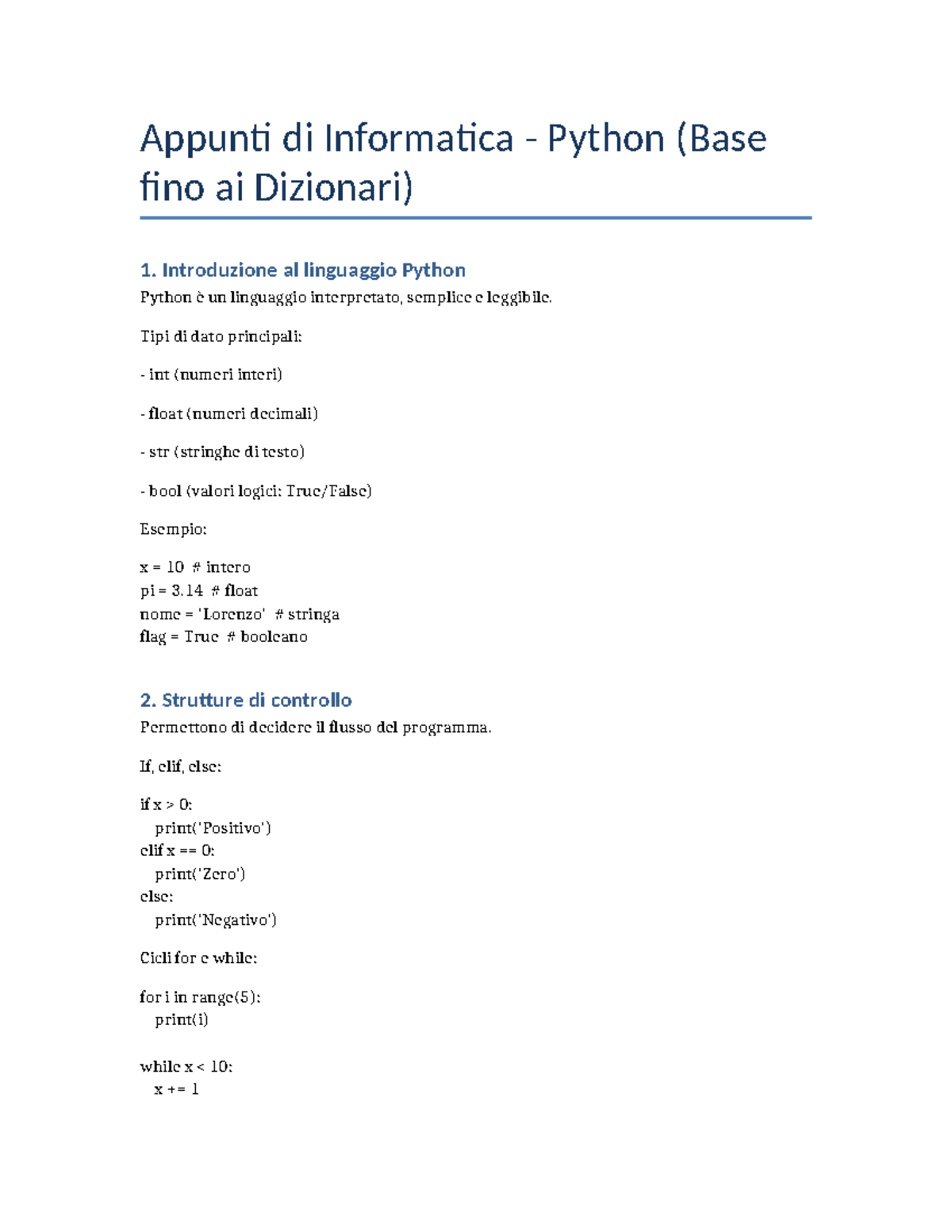 Appunti di Informatica Python (Base) - Concetti Fondamentali - Studocu