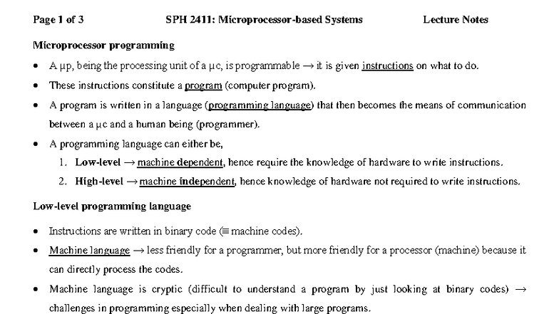 SPH 2411: Lecture Notes on Microprocessor Programming Basics - Studocu