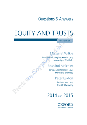 Equity and the Law of Trust Notes 2022 - equity and trust - UoN - Studocu