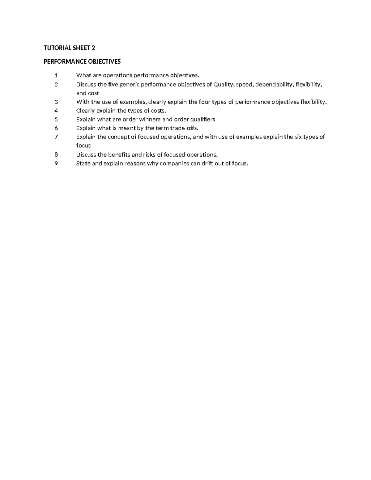 U NIT 2 - Tutorial Sheet - TUTORIAL SHEET 2 PERFORMANCE OBJECTIVES 1 What are operations ...